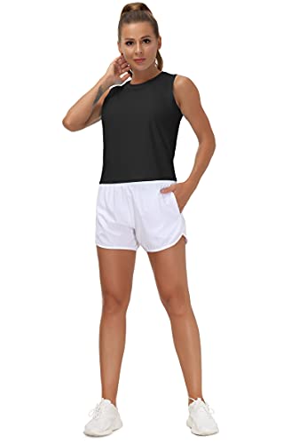 Ice Silk Workout Tops for Women Quick Dry Muscle Gym Running Shirts Sleeveless Flowy Yoga Tank Tops (Black, Small)