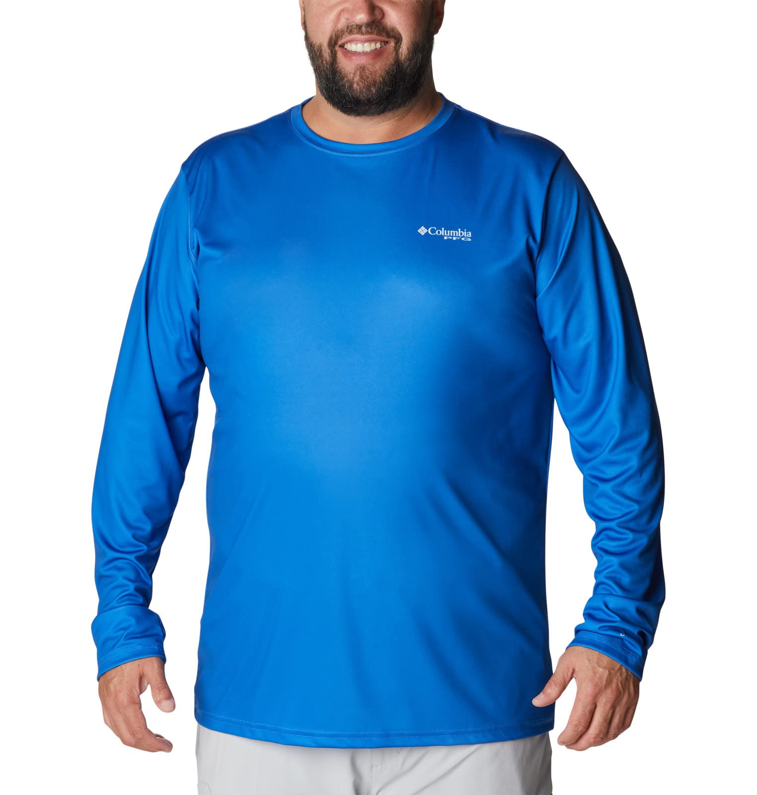 Columbia Men's Tall Size Terminal Tackle PFG Fish Flag LS, Vivid Blue/White, XLT
