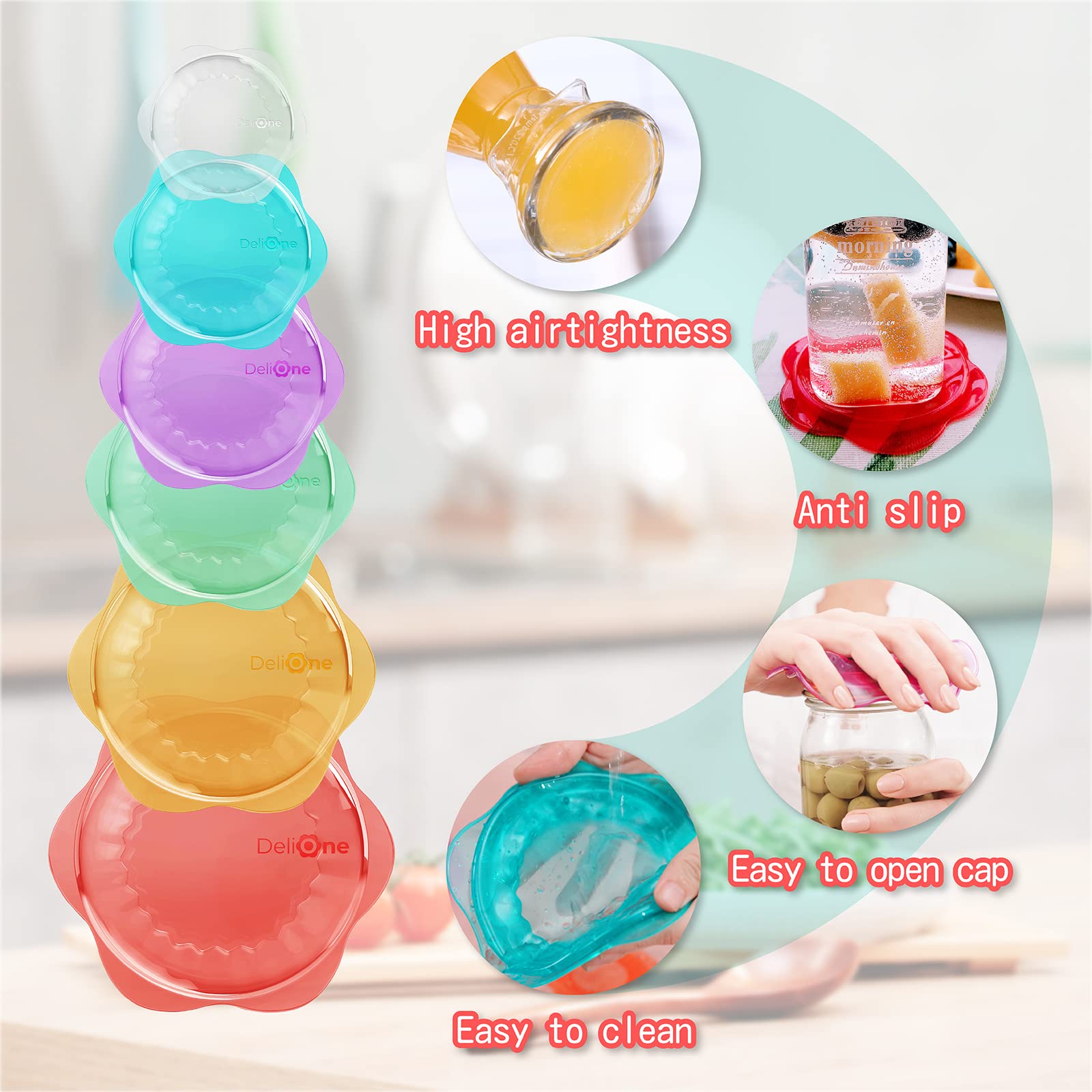 DeliOne Silicone Stretch Lids for Kitchen Food Storage β Durable,Reusable + Expandable Bowl Covers for Cup or Square Containers, Freezer, Microwave,and Dishwasher Safe,Mixing Size, 6-Pack, Color