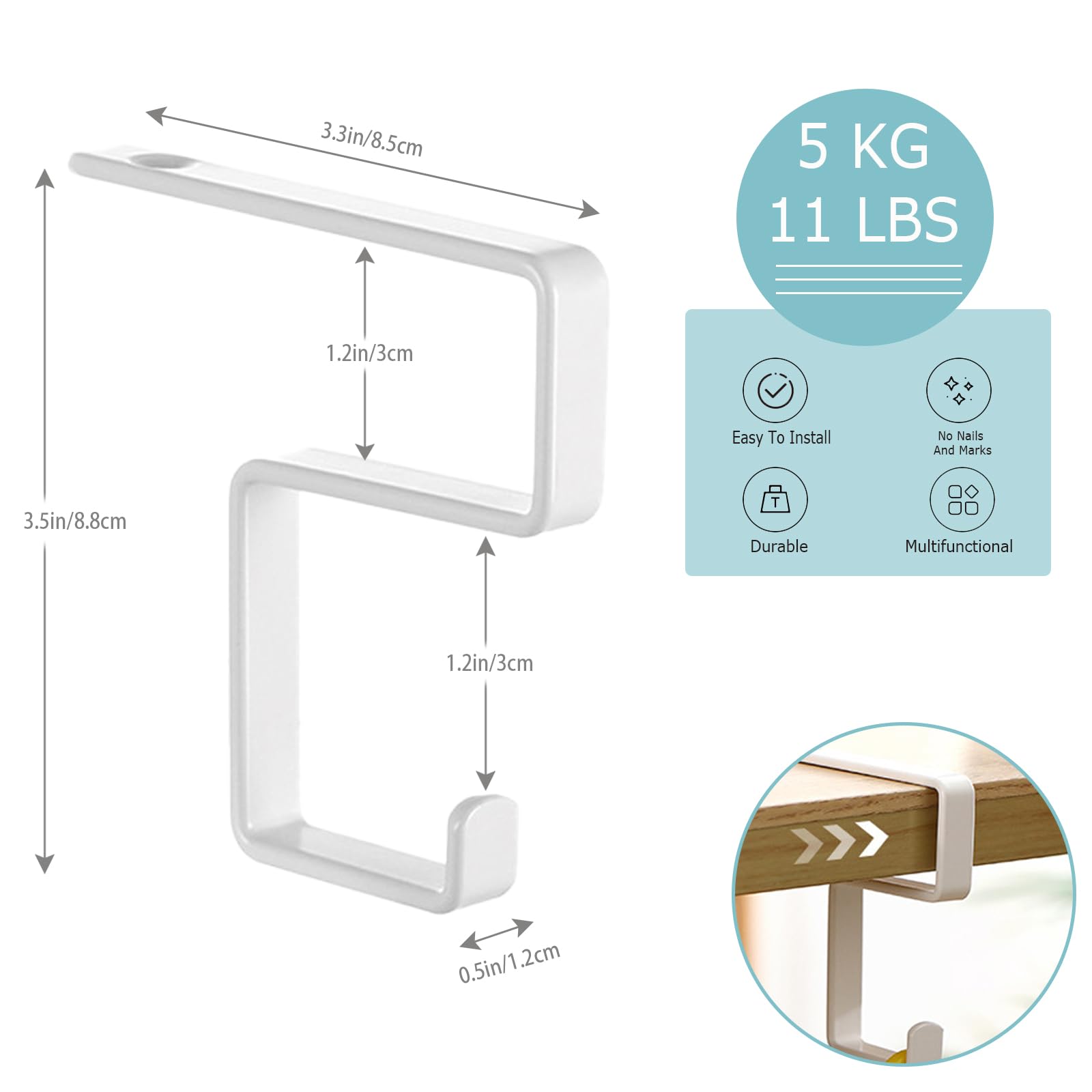 Kwude 2-Pack Aluminium Alloy Nail-Free Hooks for Student Desks, Multi-Purpose Office Bag and Clothes Hooks