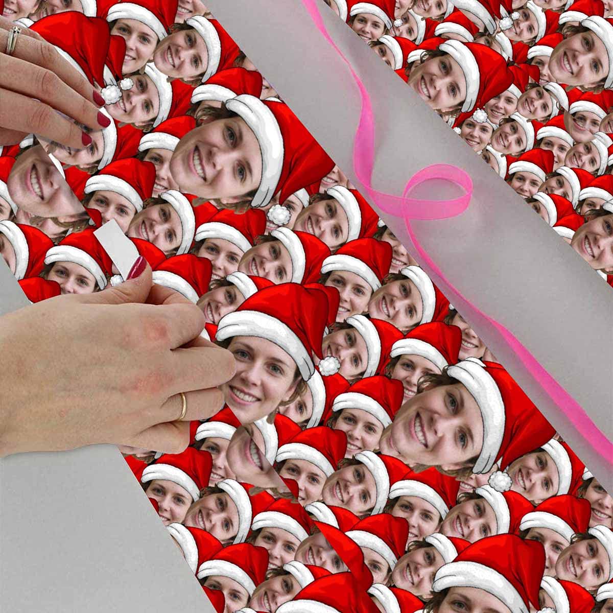 InterestPrint Personalized Photo Wrapping Paper Merry Christmas with Christmas hat Happy Birthdays, Custom Name Gift Wrap Roll 58inx 23in