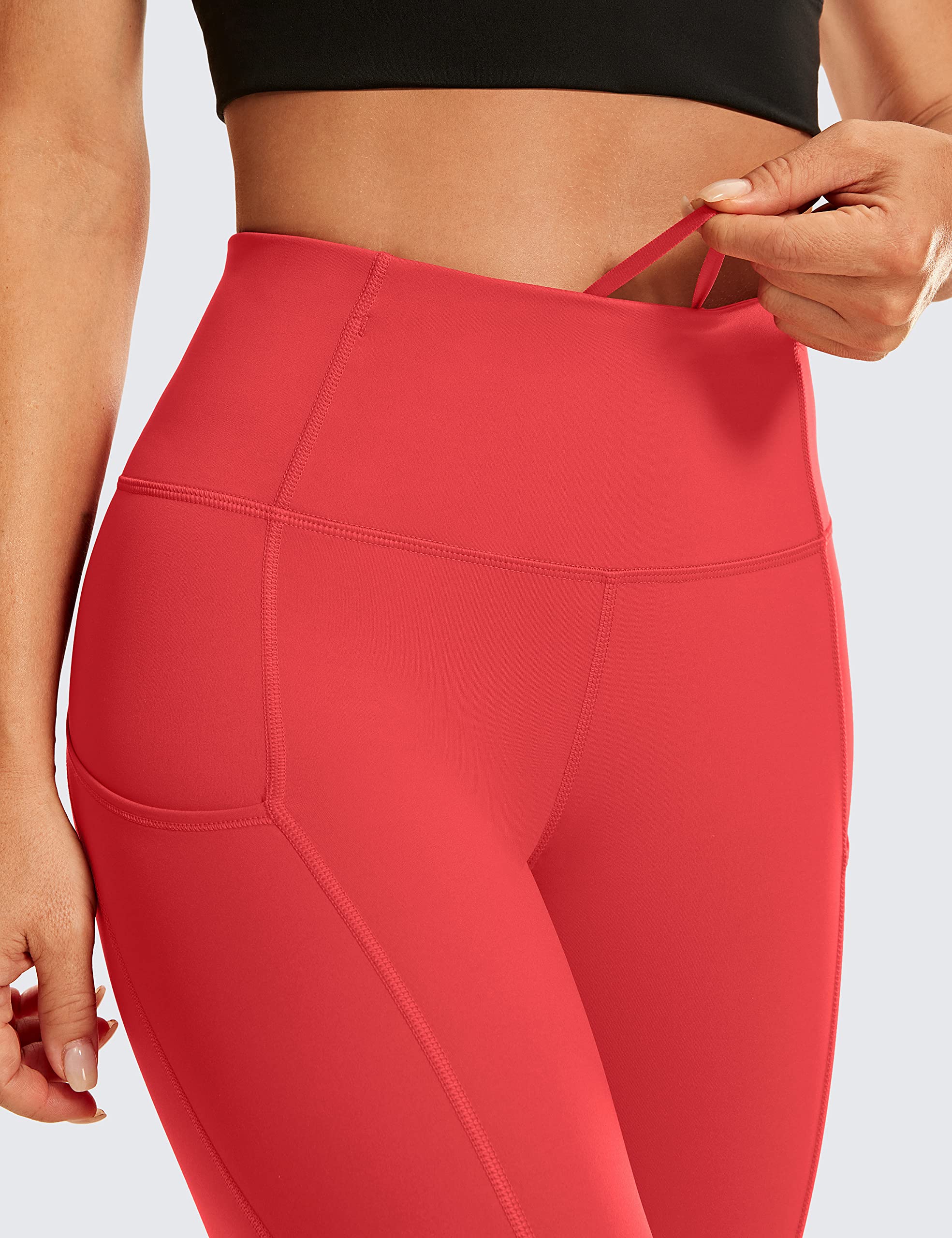 CRZ YOGA Women's Naked Feeling Workout Leggings 19" - High Waist Gym Capris Leggings with Pockets Crimson Medium