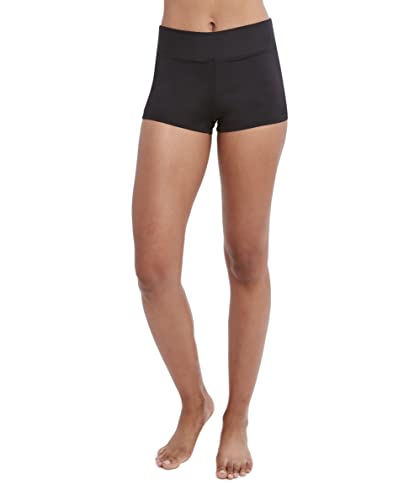 Nautica Women's Standard Mid-Rise Flattering Wide Waistband Boy Leg Bikini Bottom Swimsuit, Black, Small