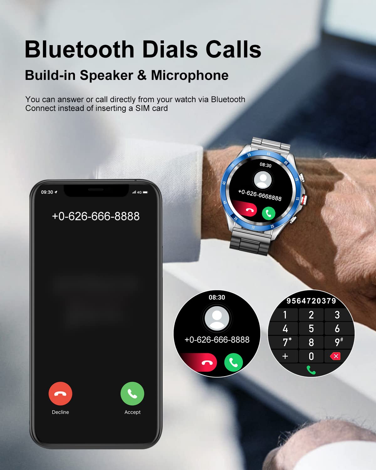 FOXBOX Smart Watch for Men(Answer/Dial),1.32" Touch Screen Fitness Tracker with 20 Sport Modes Blood Pressure/Heart Rate Tracker Compatible Android and iOS IP67 Waterproof Blue Men Smart Watches