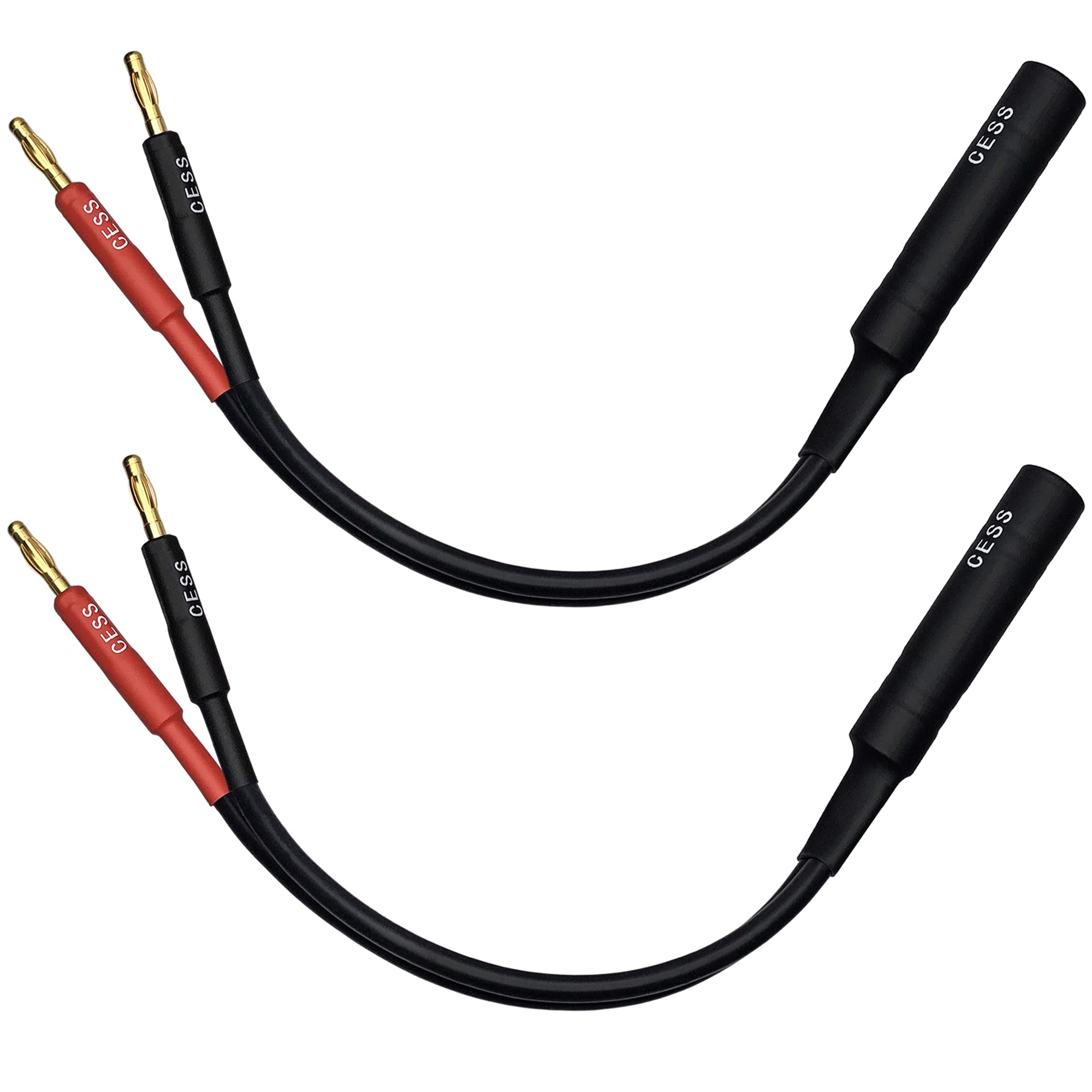 CESS-020 1/4 Inch TS to Dual Banana Plug Speaker Adaptor, 6 Inch - Mono 6.35mm Female Jack to Banana Cable - 2 Pack