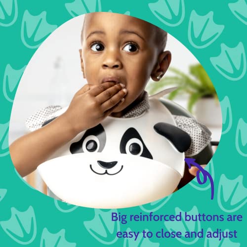 Silly Goose Silicone Animal Baby Bibs for Babies and Toddlers, Waterproof, Adjustable, Soft, Extra Wide Food Catcher Pocket (Baby Panda)