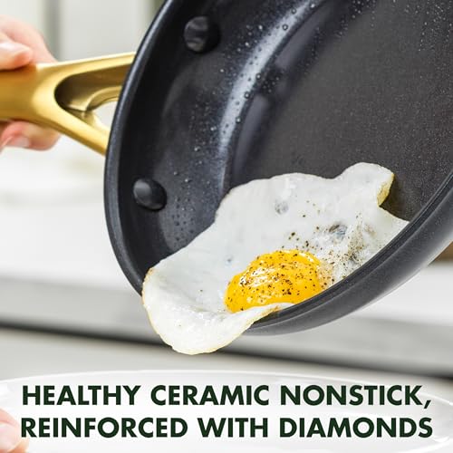 GreenPan Deco Hard Anodized Healthy Ceramic Nonstick 12” Saute Pan with Lid, Gold-Tone Stainless Steel Handle, Durable, Scratch Resistant, Dishwasher & Oven Safe, PFAS-Free, Black
