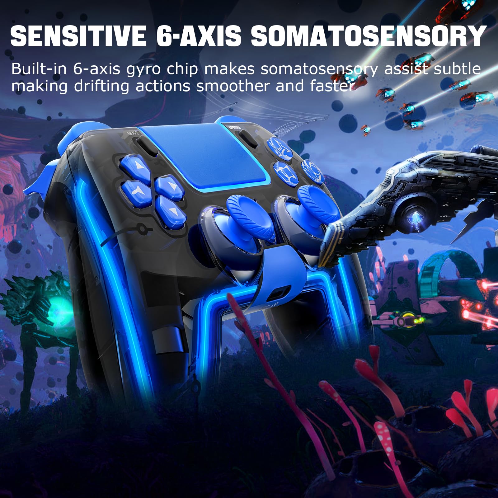 BRHE Wireless PS4Controller with Hall 3D Joysticks/RGB LED Lights/Programming Funtion,PS4Controller Remote Joystick Gamepad,Game Controller for PS4/Slim/Pro