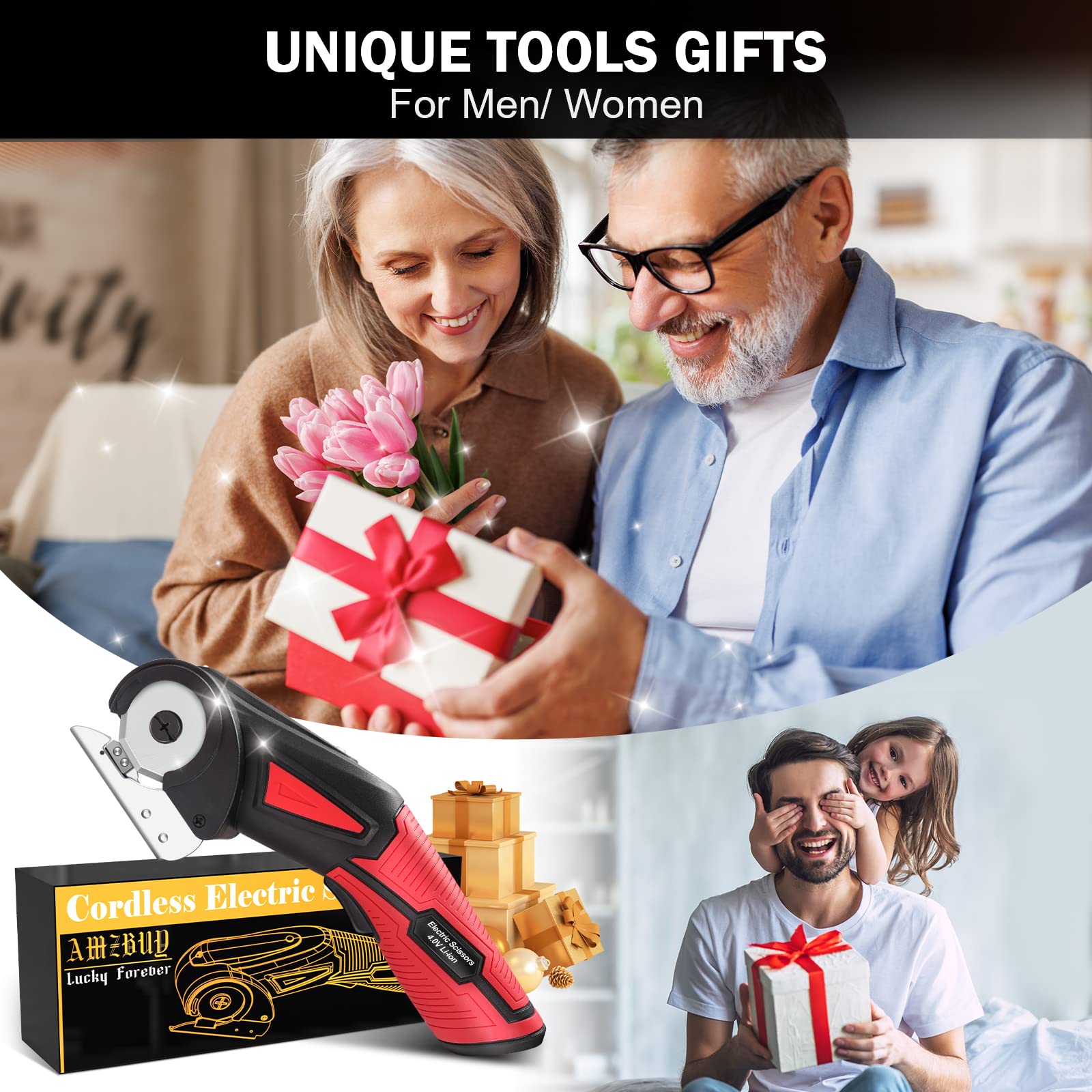 Cordless Electric Scissors Cutter Tool - Rotary Multi-Cutting Power Tools Rechargeable with Safety Lock Sharp Blade for Box Fabric Cardboard Carpet Cloth, Gifts for Men Women Crafter Tailor Household