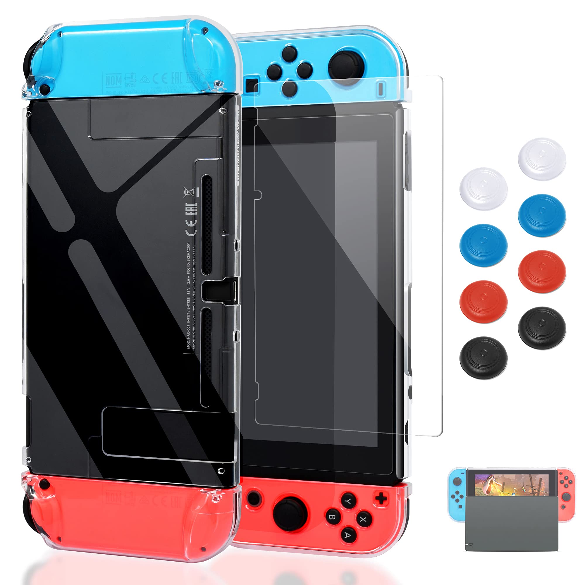 Case for Nintendo Switch,Fit The Dock Station, Protective Accessories Cover Case for Nintendo Switch and Joy-Con Controller - Dockable with a Tempered Glass Screen Protector,Crystal Clear