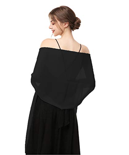 Chiffon Shawls and Wraps for Evening Dresses Women Elegant Soft Scarf Bridal Scarve Wedding Stole(Black(chiffon), One Size)