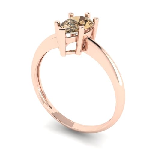 Clara Pucci 1.0 ct Pear Cut Solitaire Brown Champagne Simulated Diamond Bridal Designer Anniversary Engagement Ring Real 14k Rose Gold