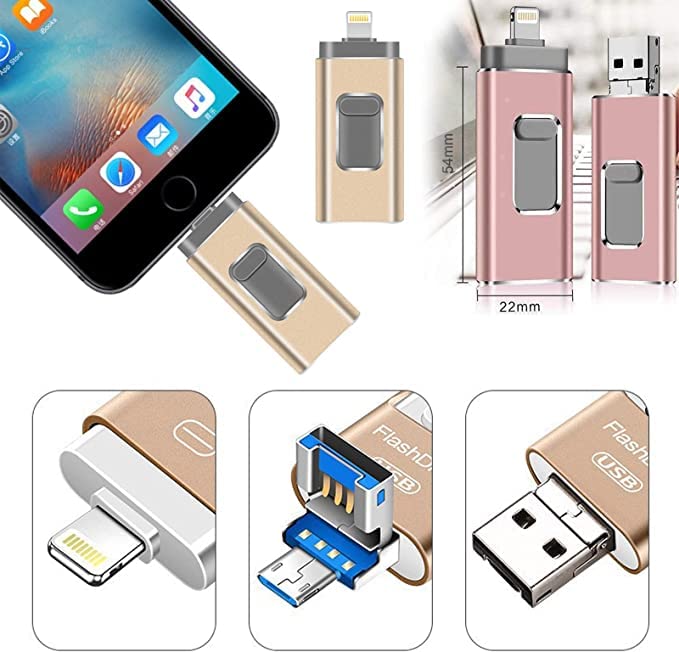 Guanshan Ash 4 in 1 High Speed USB Multi Drive Flash Drive,USB Flash Drive Compatible for iPhone and Computer, Flash Drive for iPhone & Photo Stick for Android Phones (64GB,Silver)