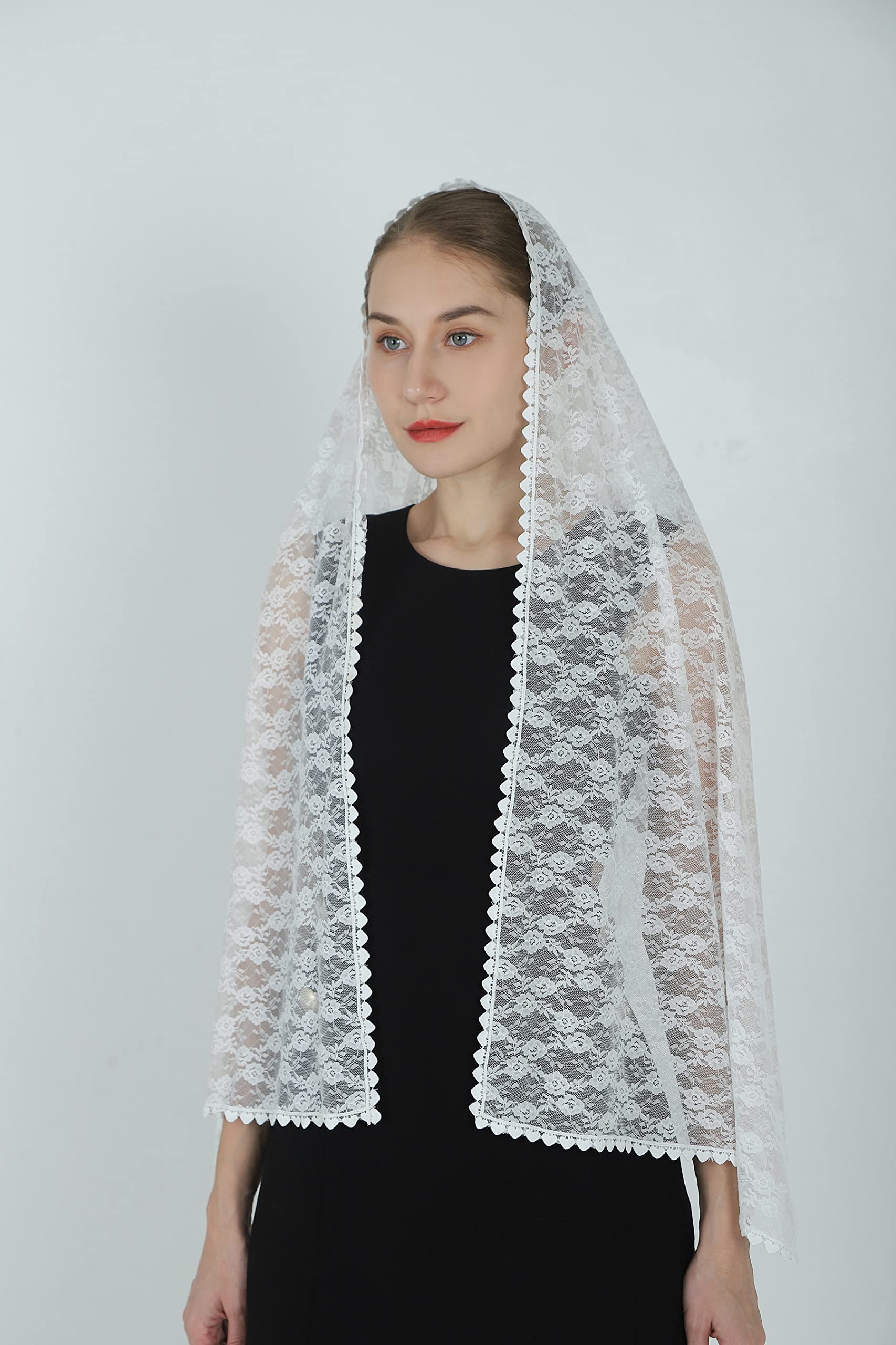 Cilkus Eyelash Lace Vintage Floral Lace Scarf Lace Veil Mantilla Infinity,Black