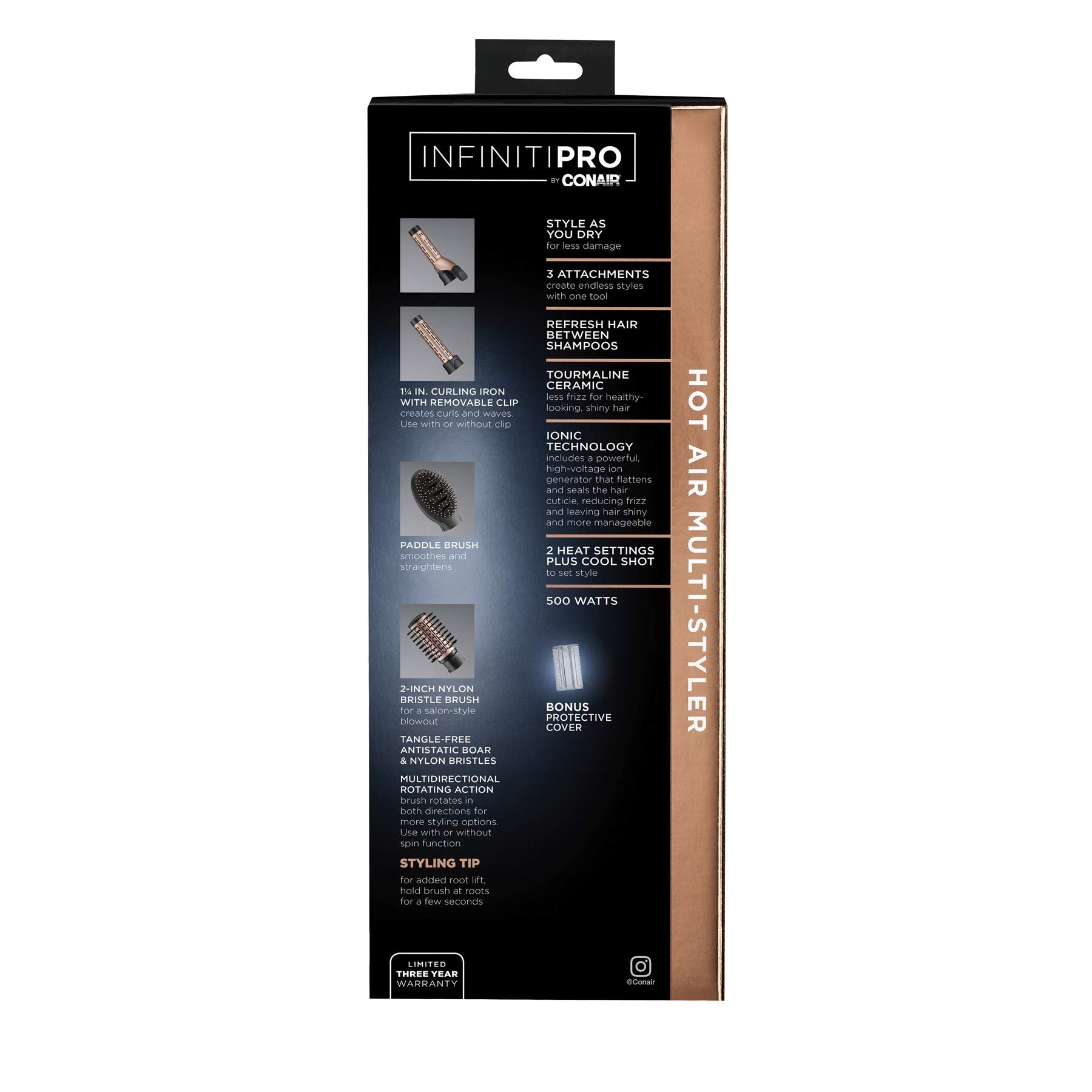 Conair Hot Air Multi-Styler, Rose Gold, Ceramic, Corded Electric, Volumize, Curl, Wave, Smooth