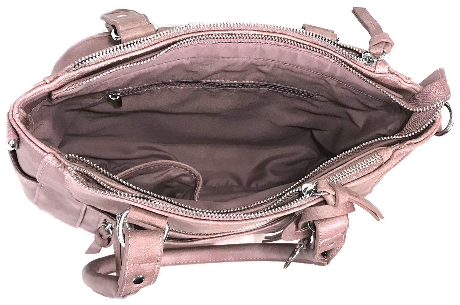 Zzfab Medium CCW Bag Multi-Zippers Fashion Faux Leather Concealed Carry Purse (Mauve)