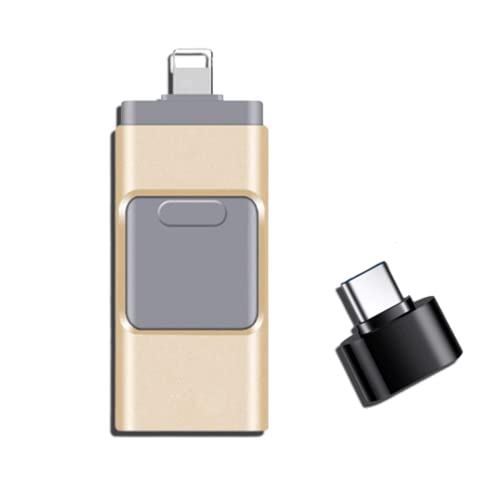Guanshan Ash 4 in 1 High Speed USB Multi Drive Flash Drive,USB Flash Drive Compatible for iPhone and Computer, Flash Drive for iPhone & Photo Stick for Android Phones (64GB,Gold)