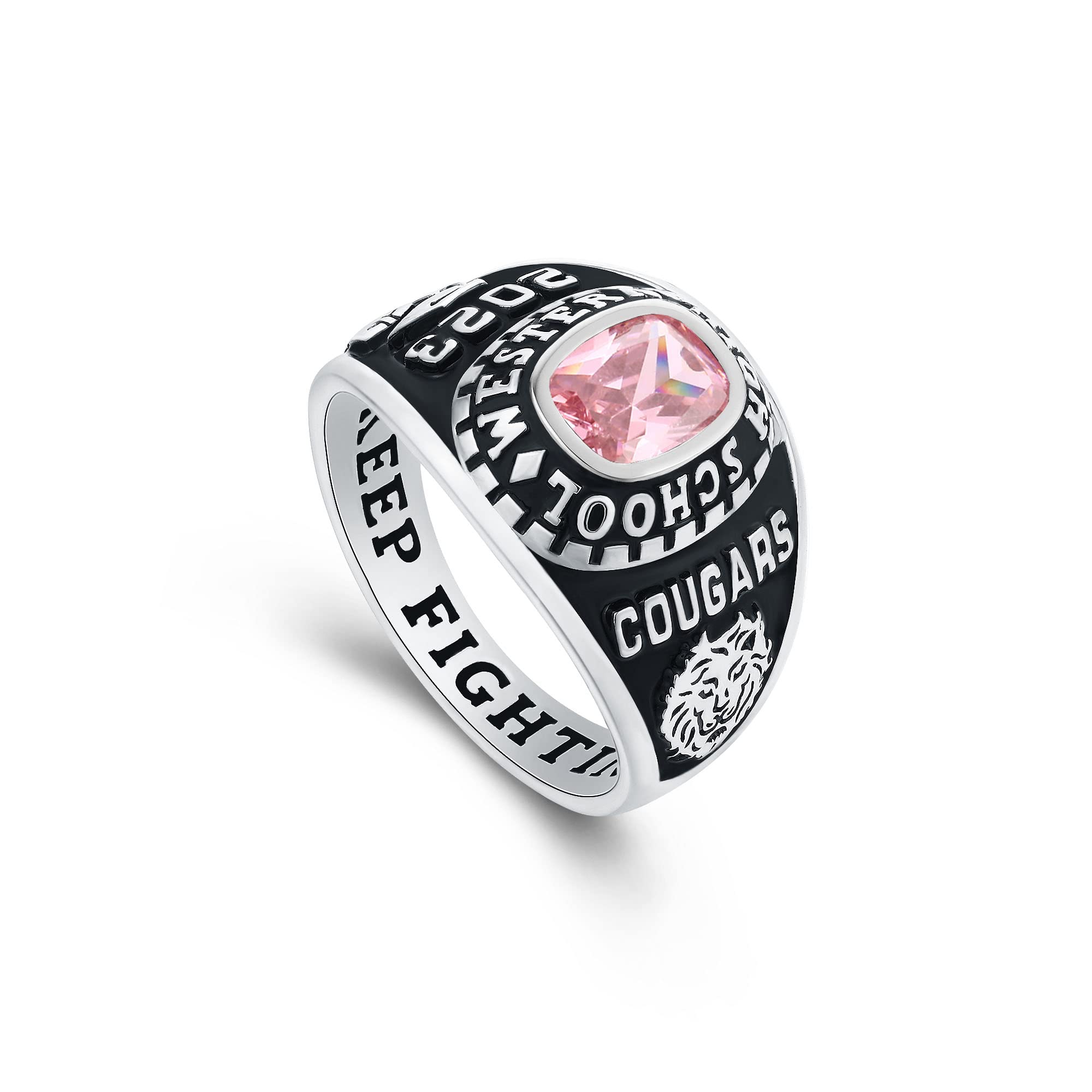 Customized Sterling Silver Women High School and College Class Ring β Ladies Ultimate Collection - MEMENTOS JEWELRY (Sterling Silver Platinum)