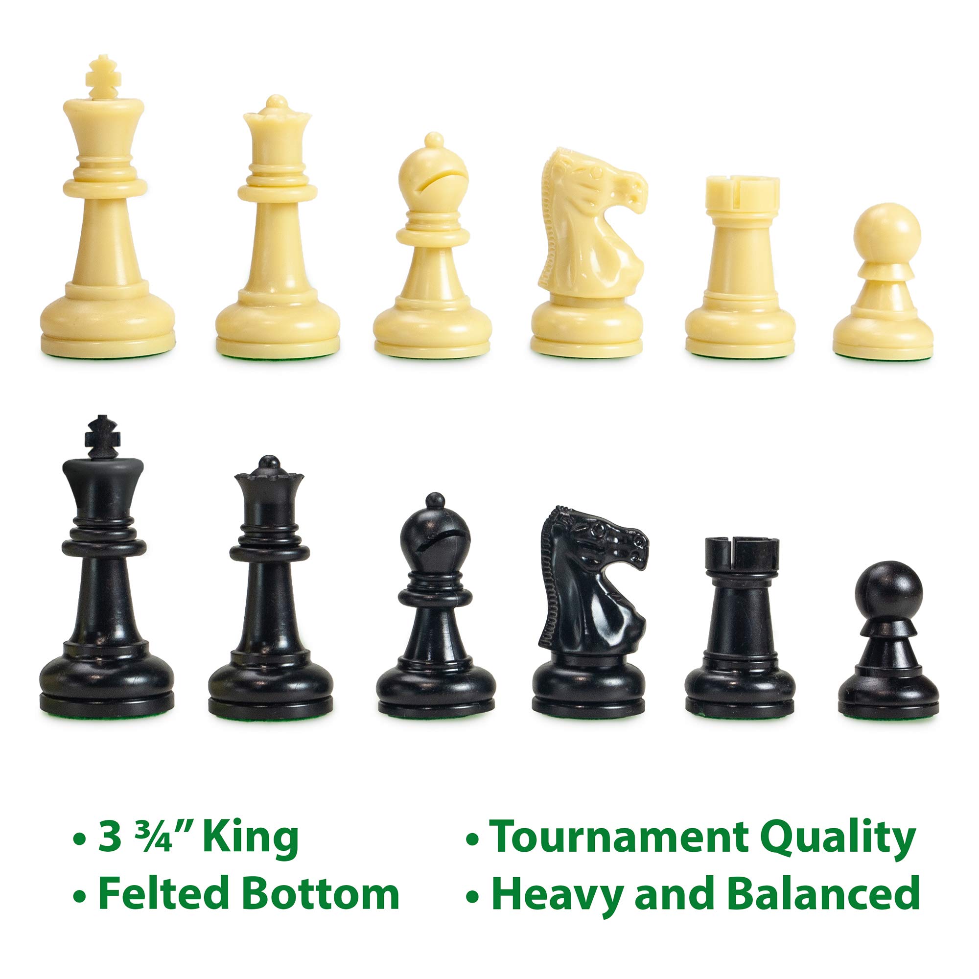 Sterling Games Extra Large 20" x 20" Roll Up Chess Mat and Chess Pieces Set, Tournament Chess Pieces, Green Vinyl Travel Chess Mat