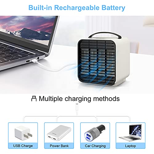Portable Air Conditioner Fan, Mini Fan Air Cooler with 3 Wind Speeds, Desktop Evaporative Air Humidifier, Cooling Fan with Anion for Bedroom, Office, Dorm, Car, Camping Tent