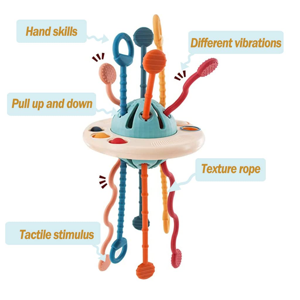 Blublu Park Montessori Toys for 18M Silicone Pull String Interactive Toy, Sensory Toys for Toddlers,Travel Toys for Babies Interactive Learning Development Toy