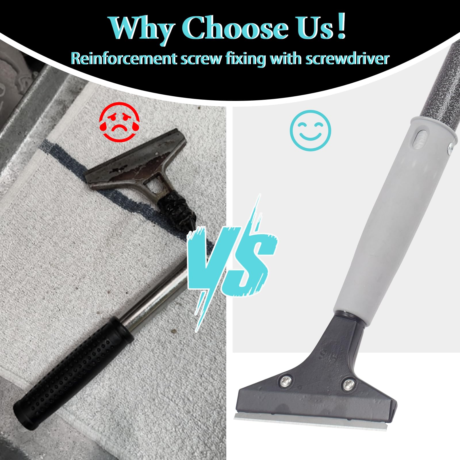 Frebuta Floor Scraper Long Handle Heavy Duty,16 to 31In 4 inch Razor Blades Floor Scraper with 10PC Floor Blades Sponge Handle Iron Tube Scraper for Cleaning Quick and Easy Removal Price Stickers