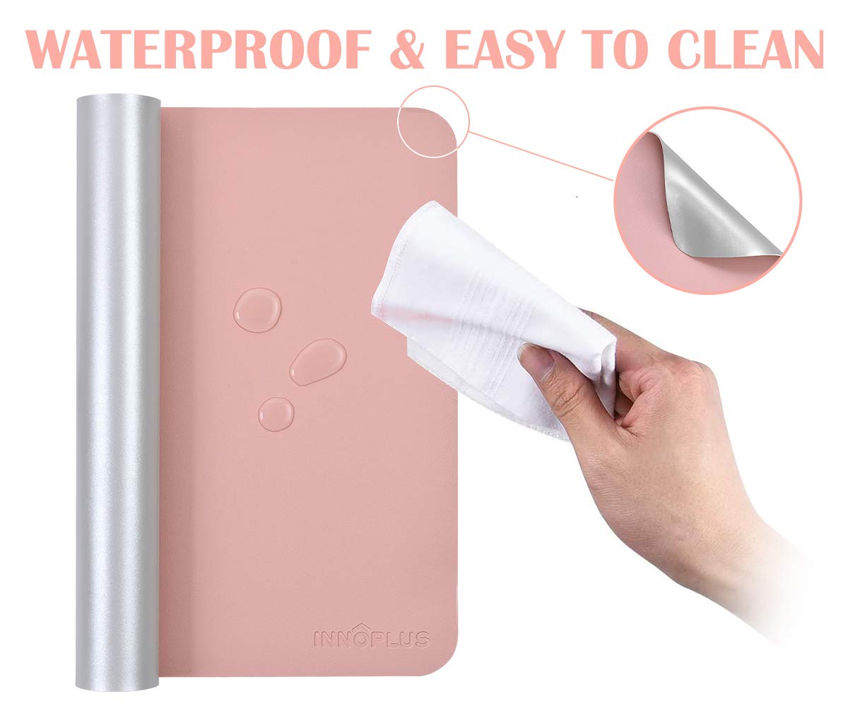 Desk Pad, Desk Mat, Mouse Mat, XL Desk Pads Dual-Sided Pink/Sliver, 31.5" x 15.7" + 8"x11" PU Leather Mouse Pad 2 Pack Waterproof, Mouse Pad for Laptop, Home Office Table Protector Blotter Gifts