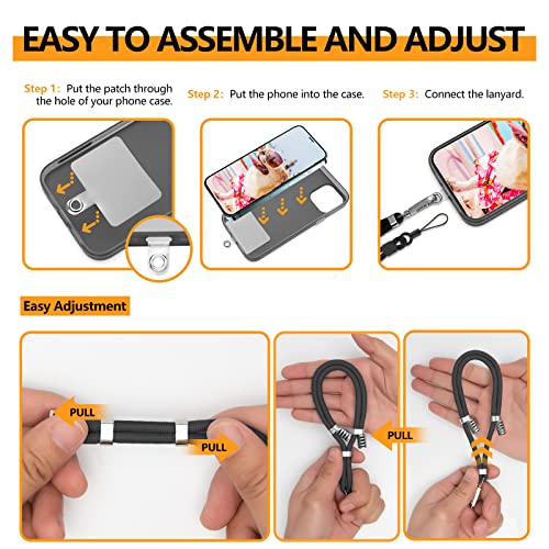 Universal Phone Lanyard, 2× Crossbody Cell Phone Lanyard, 2× Adjustable Wrist Strap, 2× Finger Strap, 4× Phone Patch Compatible with Most Mobile Phone(Black)