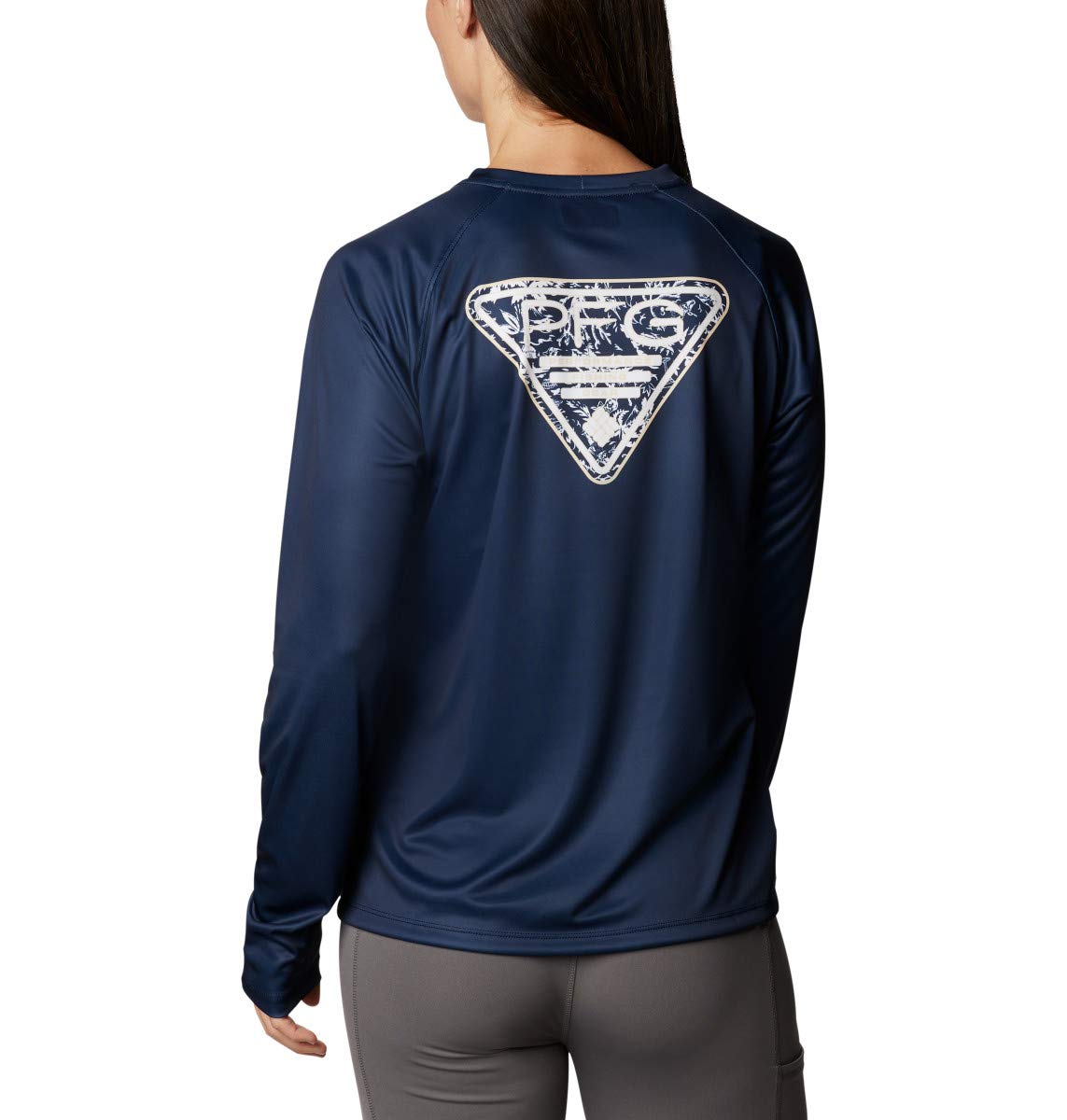 Columbia Women's Tidal Tee PFG Printed Triangle Long Sleeve, Collegiate Navy/Kona Print, XX-Large