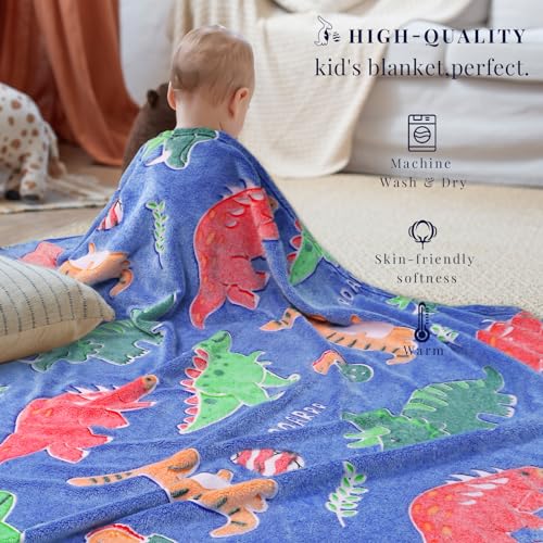 IMUKU Dinosaur Blanket Glow in The Dark Blankets for Boys Kids Dinosaur Gifts Toys Cute Dino Decor Red Green Throw Blanket