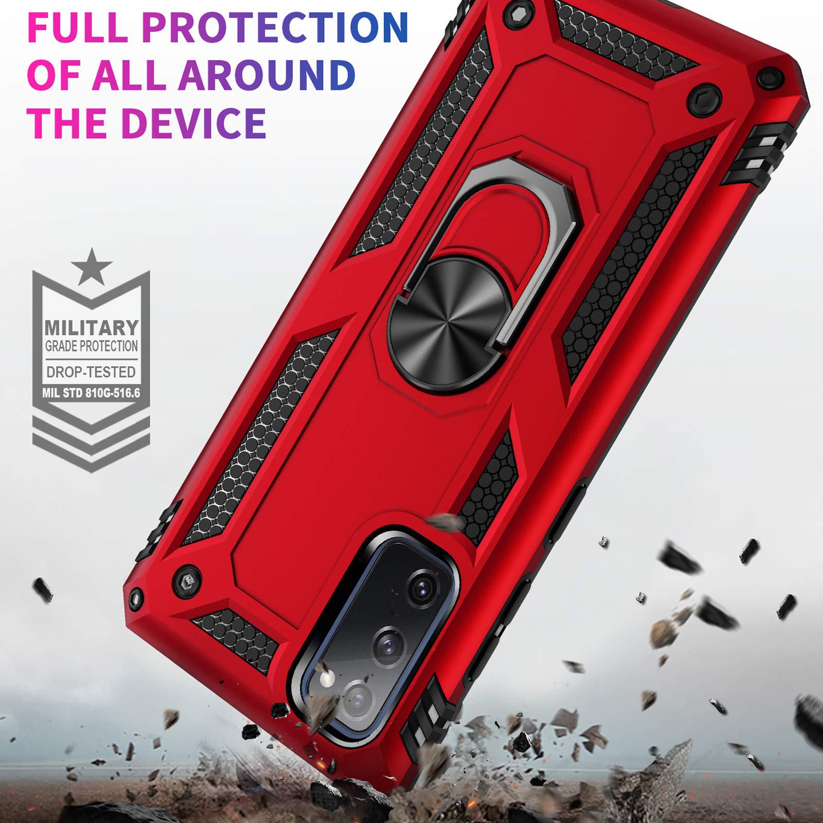 Compatible with Samsung Galaxy S20 Fe 5G Case Heavy Duty with Built in Screen Protector Hard Armor Military Anti-Fall Bumper Cover for Samsung S20 Fe 5G Cases with Magnetic Ring Kickstand