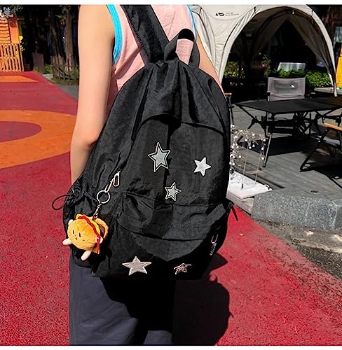 JHTPSLR Vintage Aesthetic Backpack Preppy Backpack Patches Stars Retro Stars Backpack Dark Academia Aesthetic Backpack (Black)