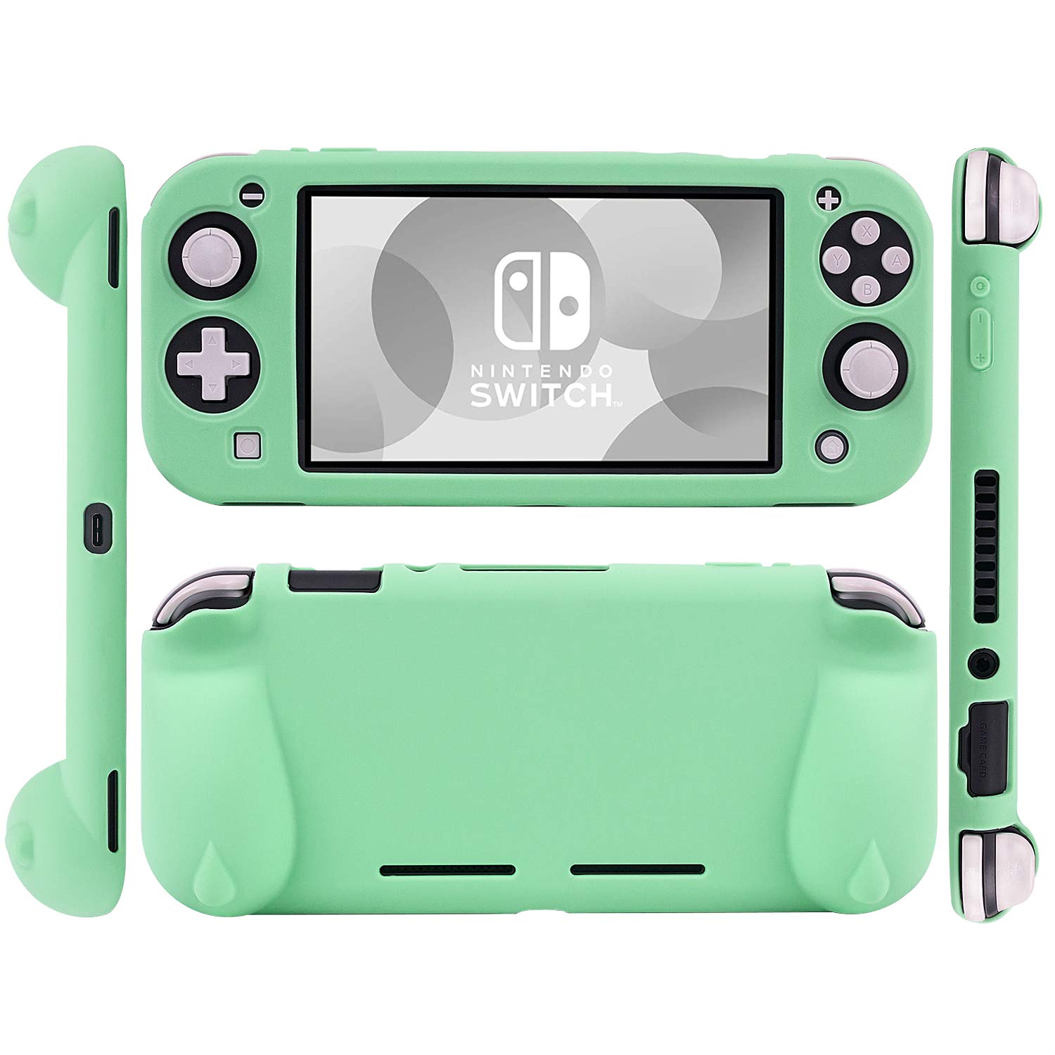 Silicone Protective Case for Nintendo Switch Lite, Soft Grip Case Cover with Comfort Ergonomic Handles for Nintendo Switch Lite 2019 [Self Stand][4 Thumb Stick Caps] (Silicone Grip-Green)