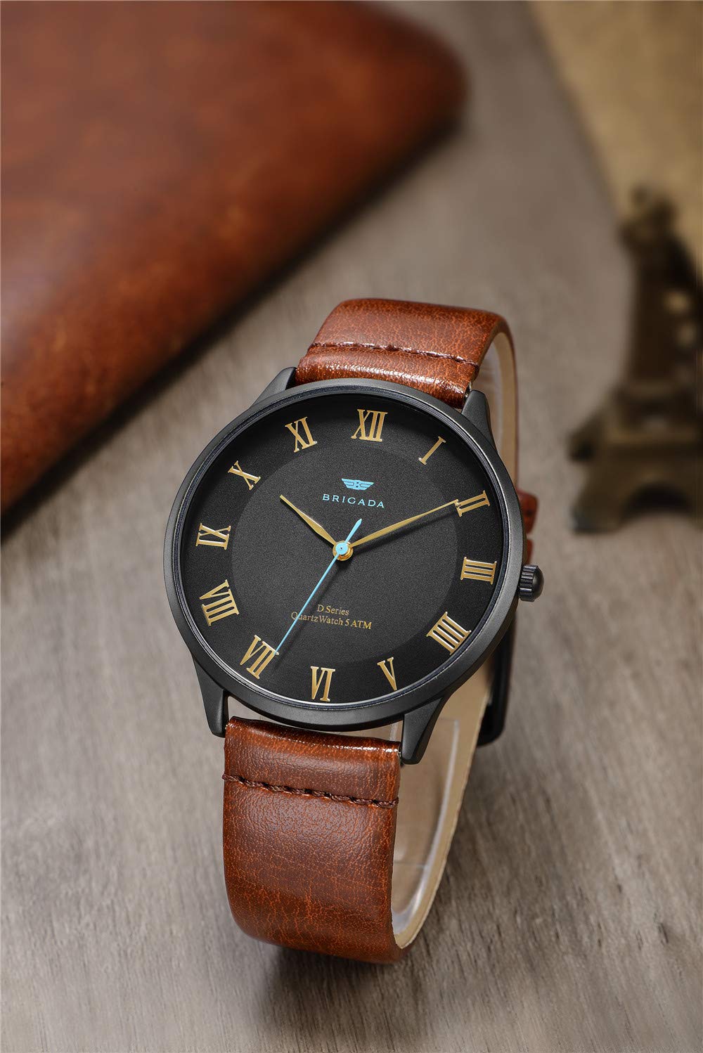 BRIGADA Men's Watches Classic Black Business Casual Wrist Watch for Men Quartz Waterproof
