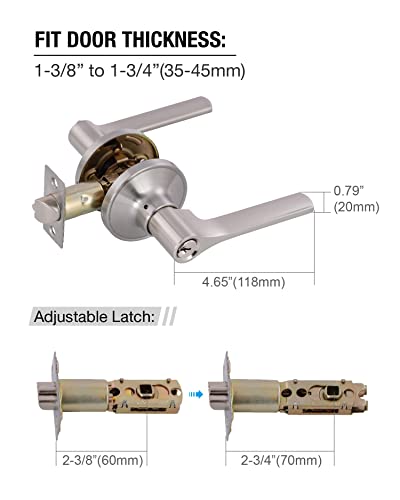 GITRANG (3 Pack) Door Levers Interior Keyed Alike Entry Front/Bedroom Door Handles for Left and Right Opened Door with Lock and Keys Set in Satin Nickel