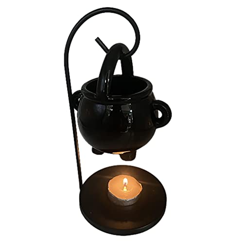 Hanging Cauldron Pagan Oil Burner with Handle, Halloween Wax Melter Cauldron, Halloween Ornament Wax Burner, Spirit Meditation Decorations, Essential Oil Incense Aroma Diffuser Home Decor