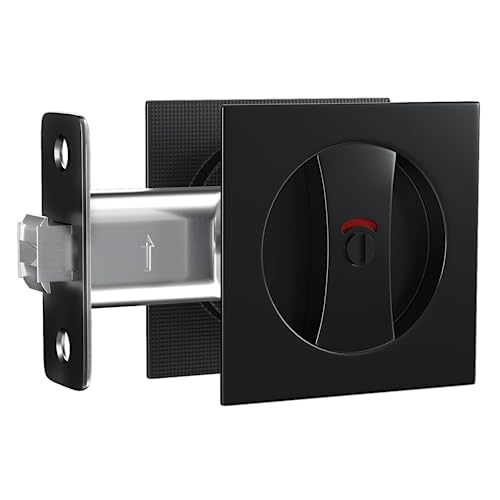 Haidms Black Pocket Door Hardware with Color Coded Indicators, Pocket Door Lock Matte Black, Square Locks for Pocket Doors(1 Pack, Matte Black)