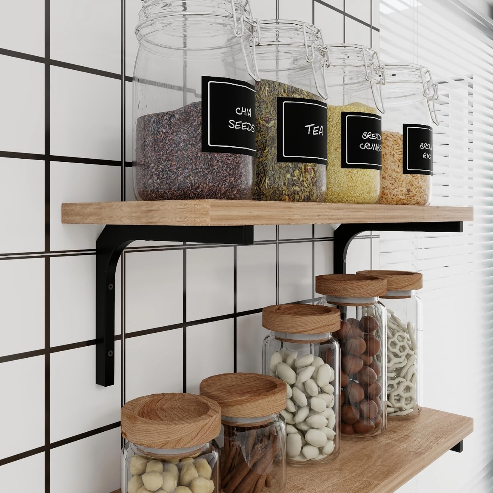 growfessor Floating Shelves-Robust 18mm Boards, Easy to Install, 80LB Weight Capacity, Ideal for Living Room, Bathroom, Kitchen, Wall Decor & Storage (Black Oak-3 tier+1 wire basket)