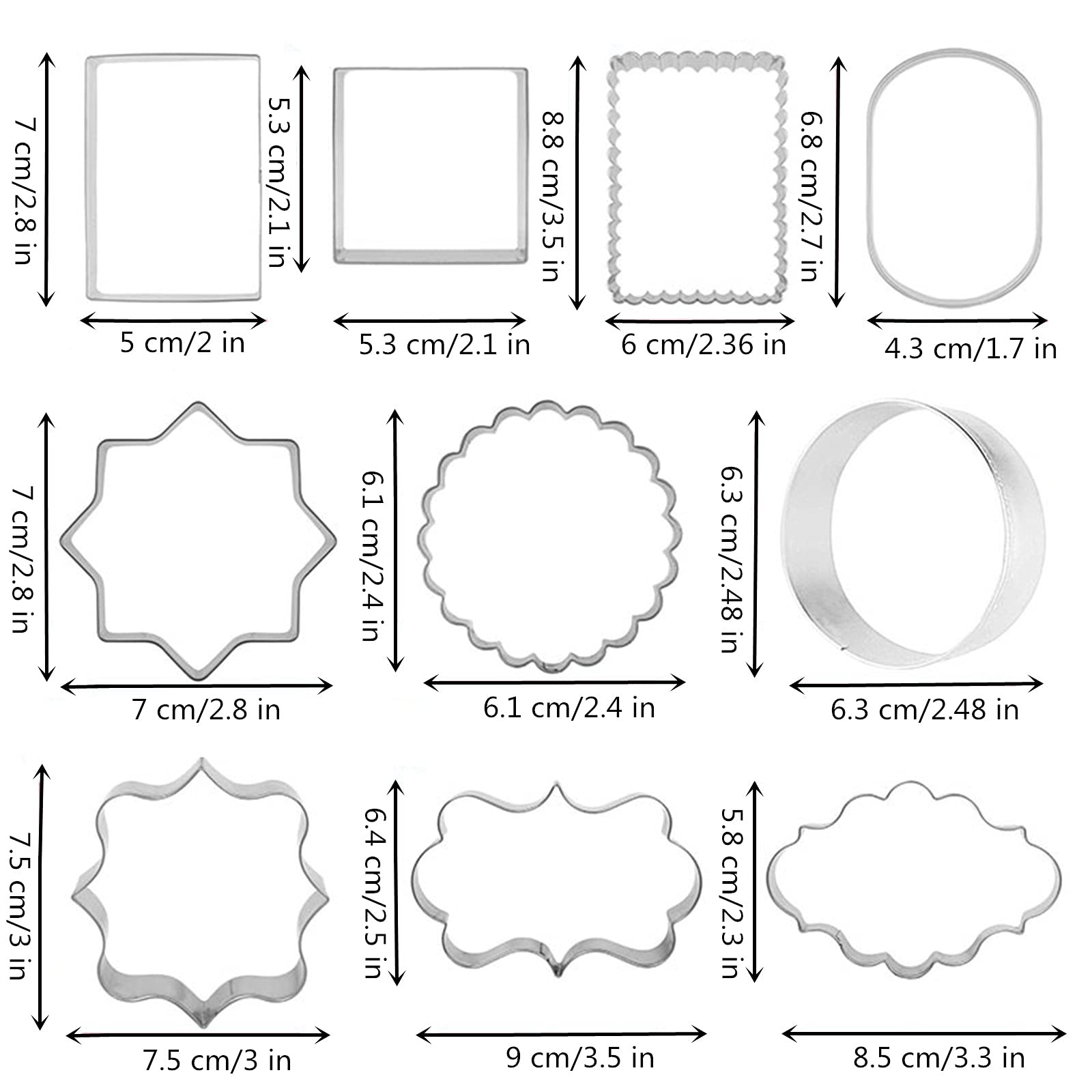 FancyĀ Plaque Cookie Cutters Set of 10 pcs, Stainless Steel Wedding Frames Shaped Fondant Cutter Molds Baking DIY