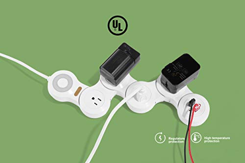 Flexible Surge Protector Power Strip, 6 Feet Long Cord 4 Outlets 2 USB (10V/13amp Flat Plug) with Overload Protection Extension Cord,Suitable for Home Office Travel,White