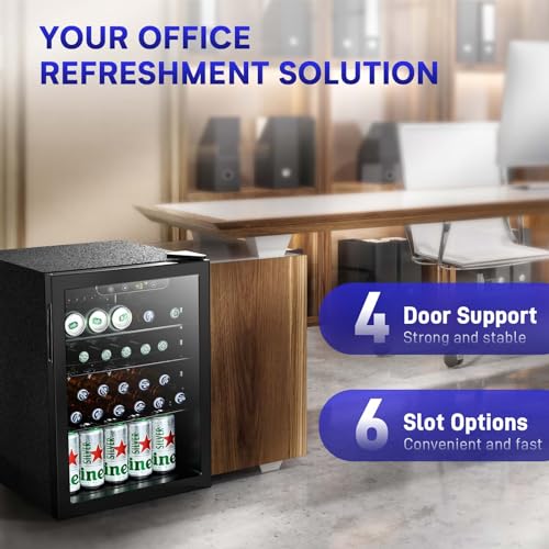 FREE VILLAGE Wine Fridge - Wine Beverage Refrigerator & Cooler with 2.6 cu.ft., 95 Cans, 40°F-61°F Adjustable Temp, Touch Controls, LED Lighting, Perfect for Student Dormitories, Home, Office, Bar