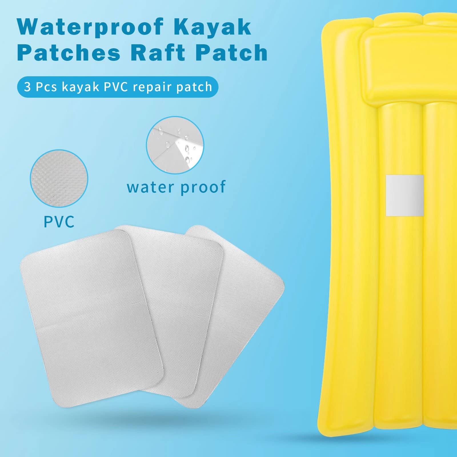 CLIO Inflatable Boat Repair Patches, 3 Pcs Waterproof PVC Set for Rafts, Kayaks, Canoes, Gray