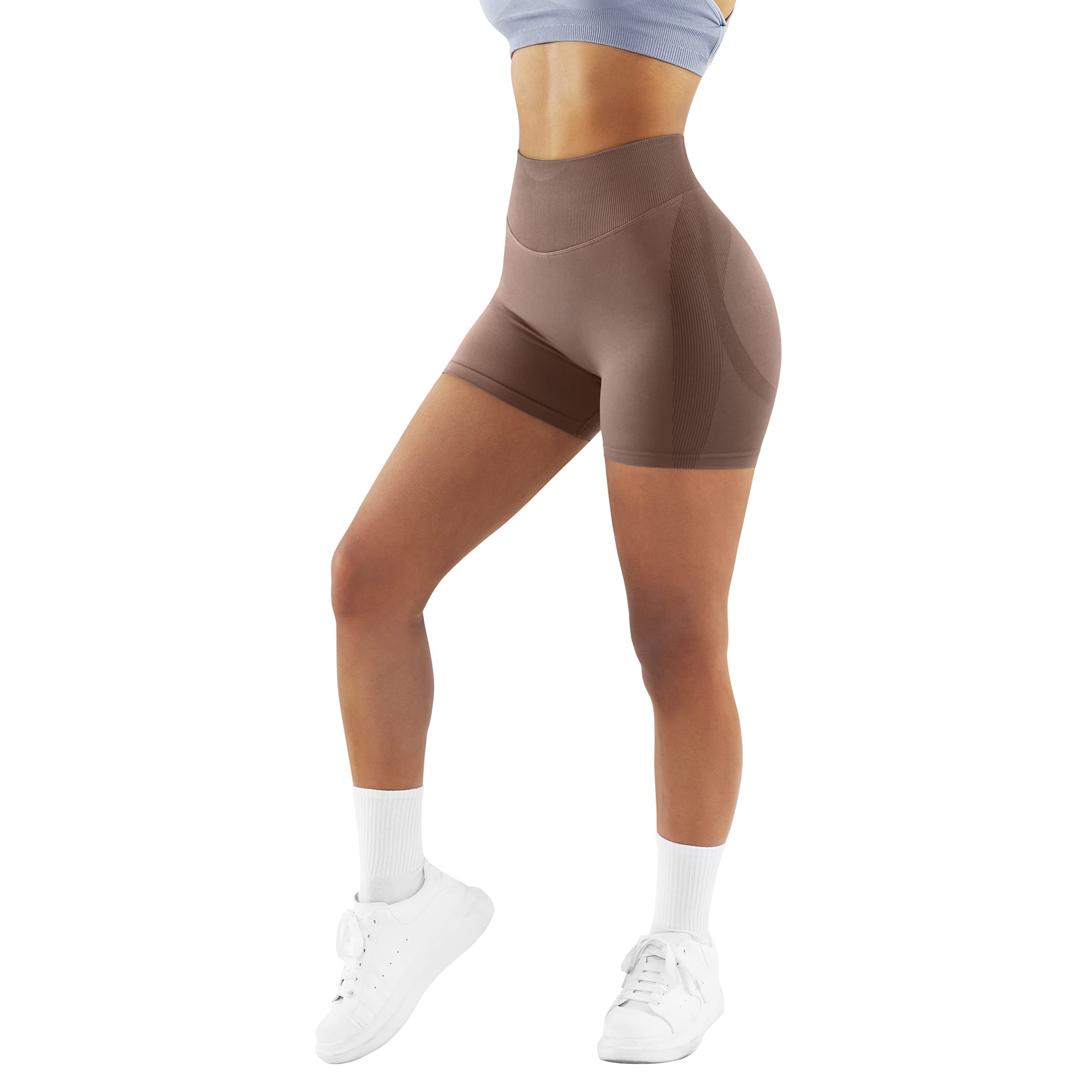 DOULAFASS Seamless Workout Shorts Womens High Waisted Butt Lifting Yoga Shorts (Medium, 266-Coffee)