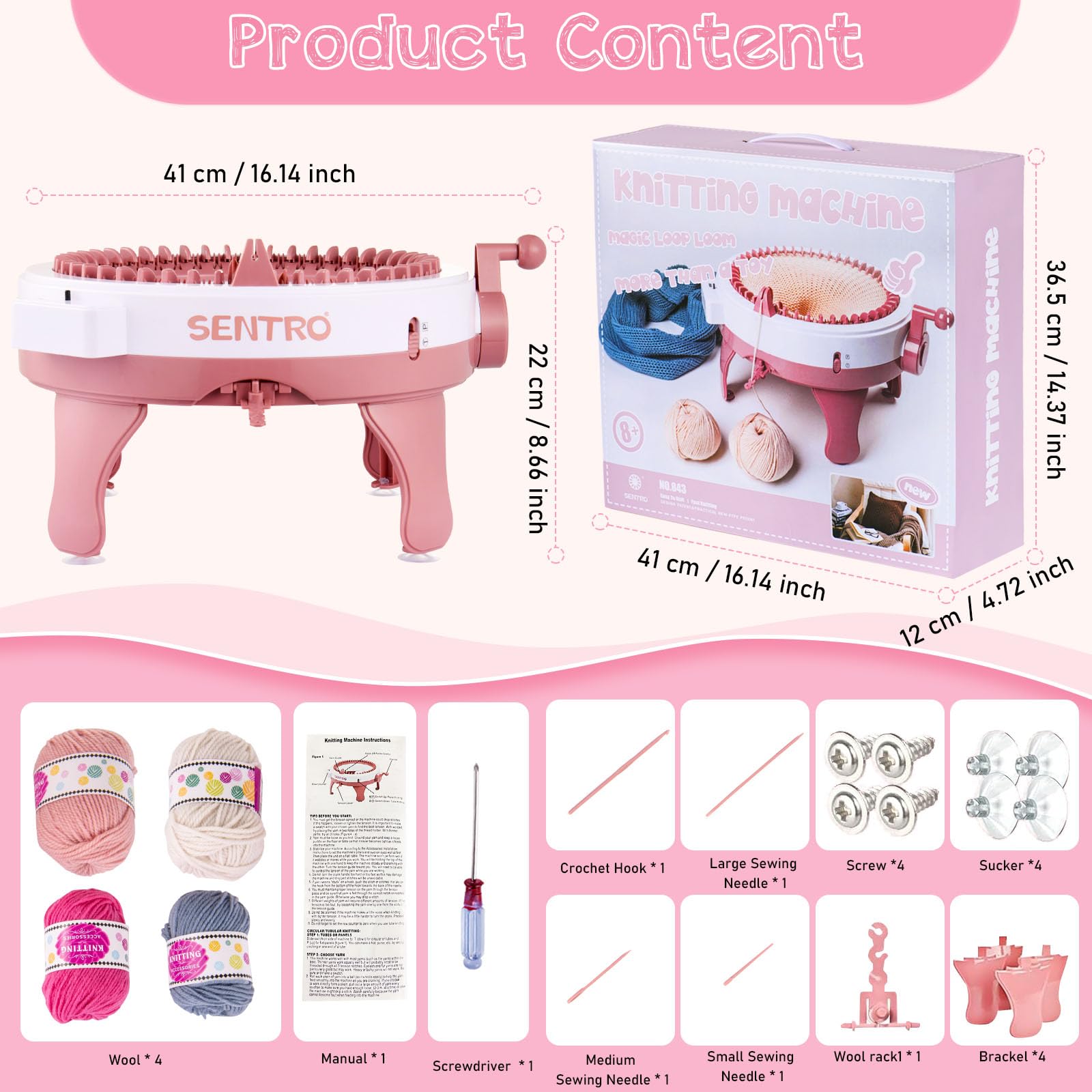 Freechase Sentro Knitting Machine 48 Needles - Portable Knitting Machine 48, DIY Double Knitting Loom, Crochet Machine, Knitting Board Rotating Knit Loom Machine Kit As Chrismas Birthday Gifts
