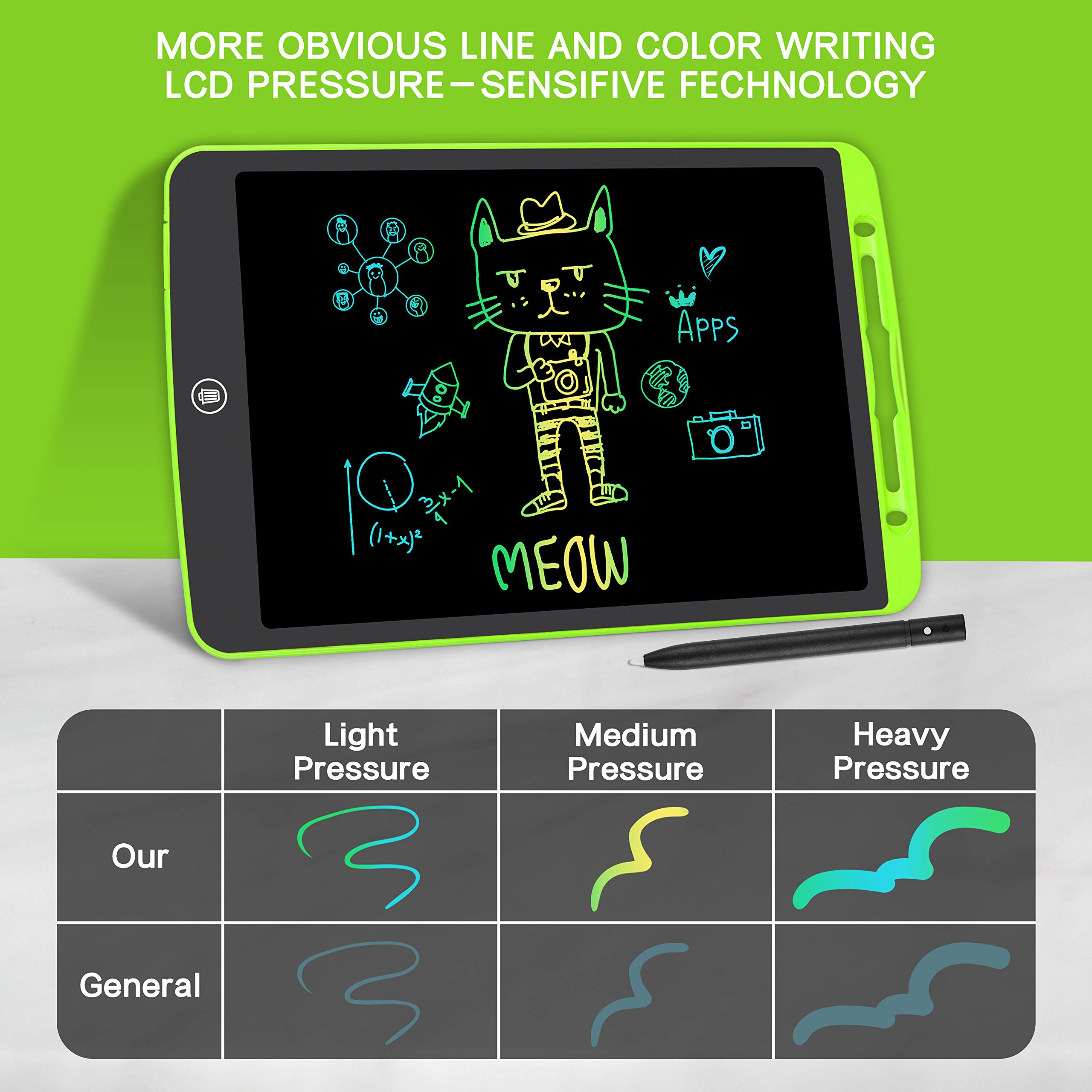 STREET WALK LCD Writing Tablet for Kids,12 Inch Colorful Educational Drawing Tablet, Erasable Reusable Electronic Writing Board, Toddler Doodle Board, Learning Toy Gift for Boys Girls Ages 3-8(Green)