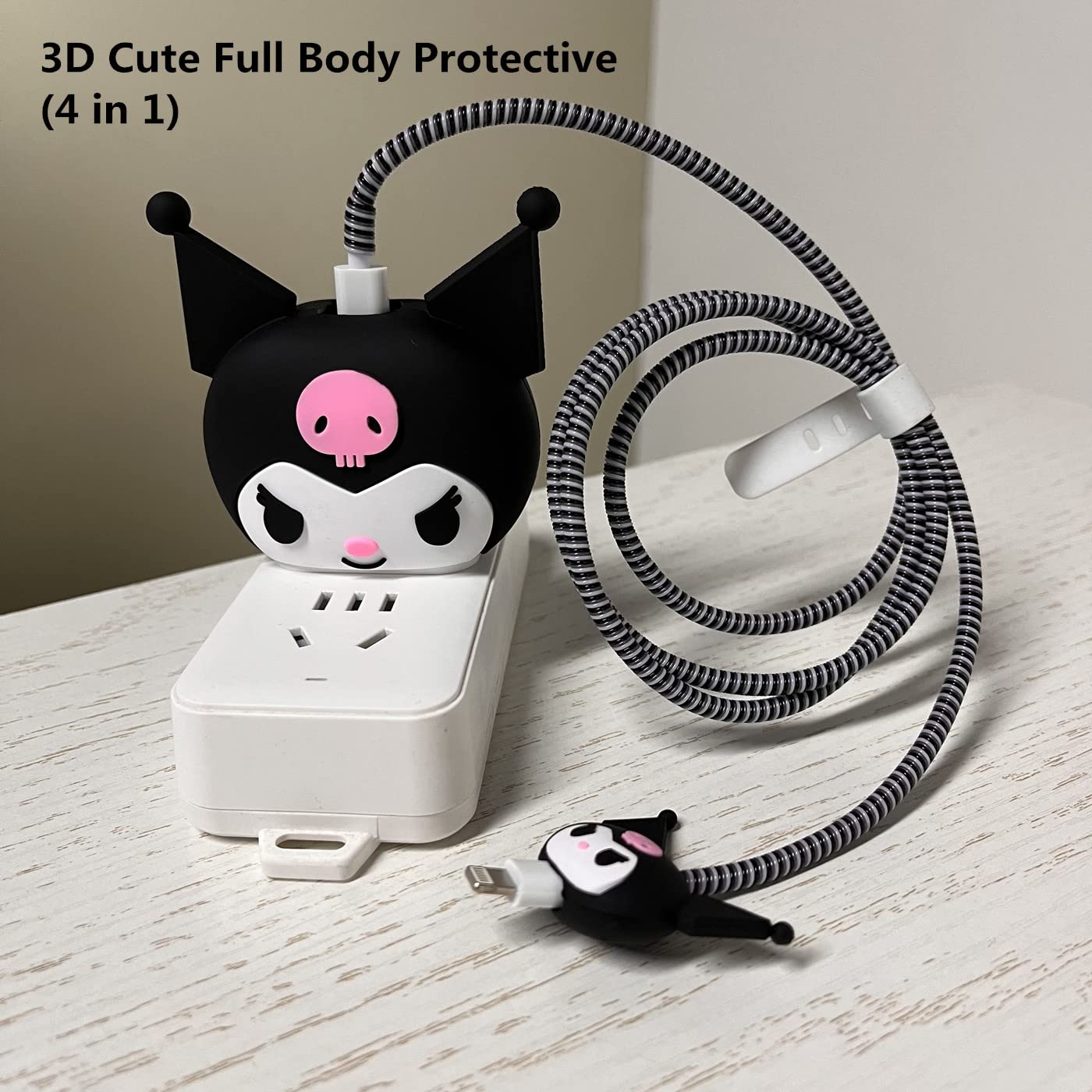 Cute Cartoon Fast Charger Protector for Apple 18W 20W iPhone 14 13 12 11 Pro Max Fast Charging Cable Charger Adapter Protective Cover Cable Accessory Data Cable Protective Sleeve (Black Rabbit)