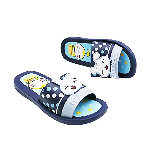IUU Cute Little Kids Bath Slippers Non-Slip Slippers EVA House Slippers Beach Flip-Flops (Blue,Pink) (7M/18cm US Toddler, Blue)