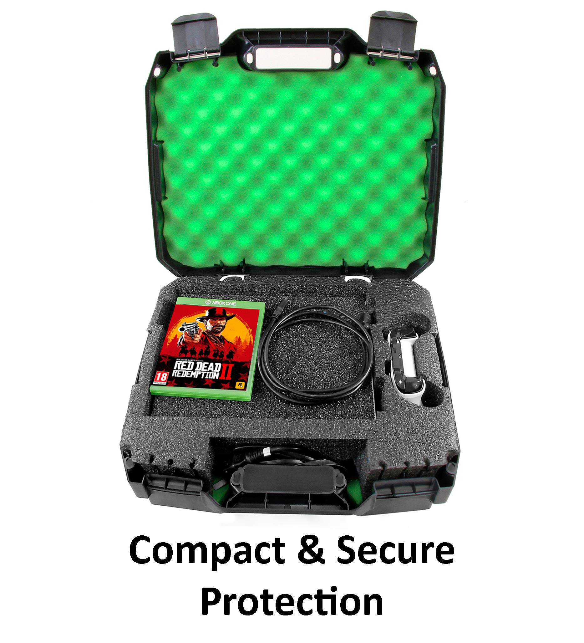 CASEMATIX Travel Case Compatible with Xbox One S - Hard Shell Carrying Case with Protective Foam Compartments for Console, Controller, Power Adapter, Games and More - Case Only