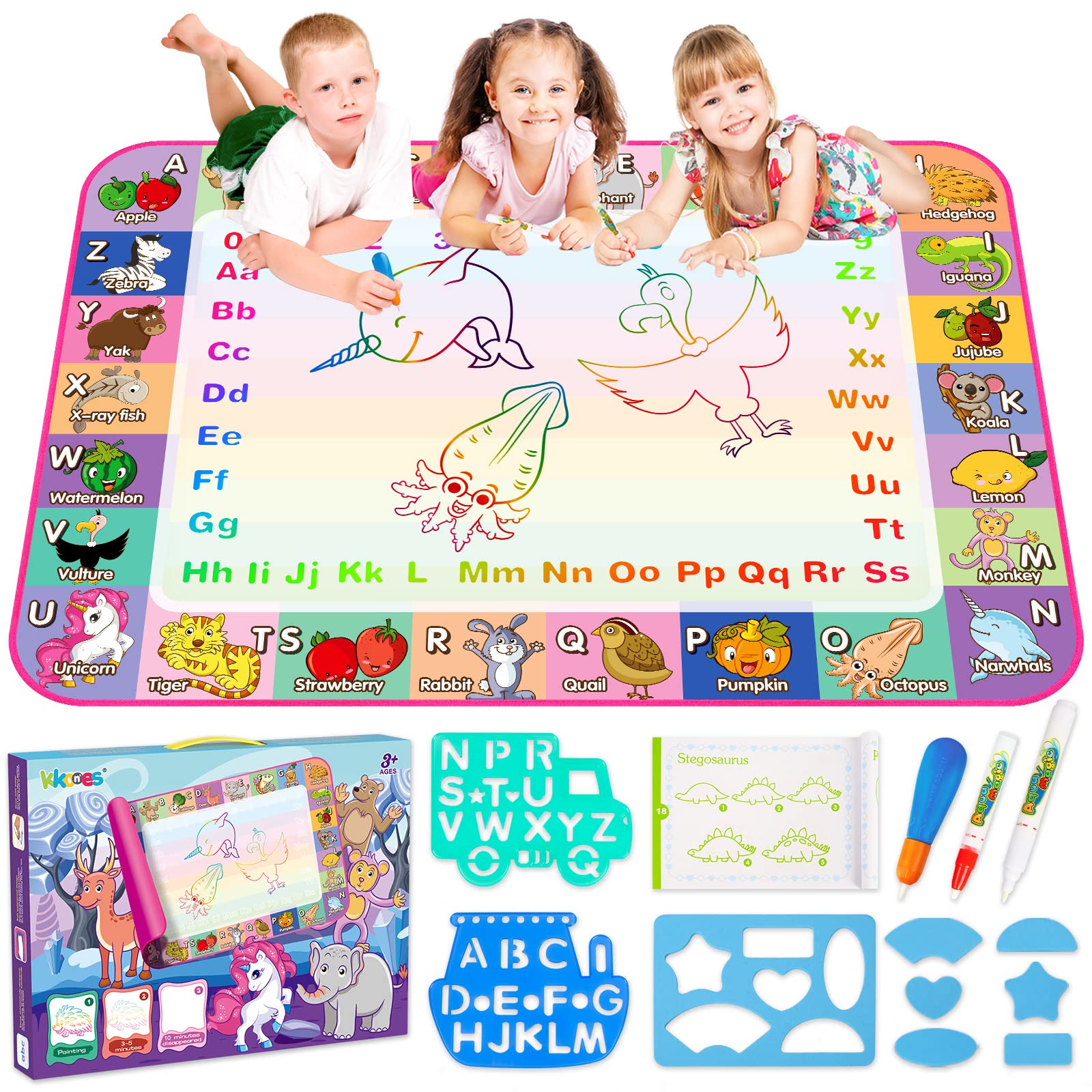 Water Doodle Mat For Kids - Water Drawing Mat Toddler Doodle Toy Board Educational Toy - Water Painting Mat Bring Magic Pens Travel Toys Gifts For Boys Girls Toddlers Age 2 3 4 5 6 7 8 Year Old