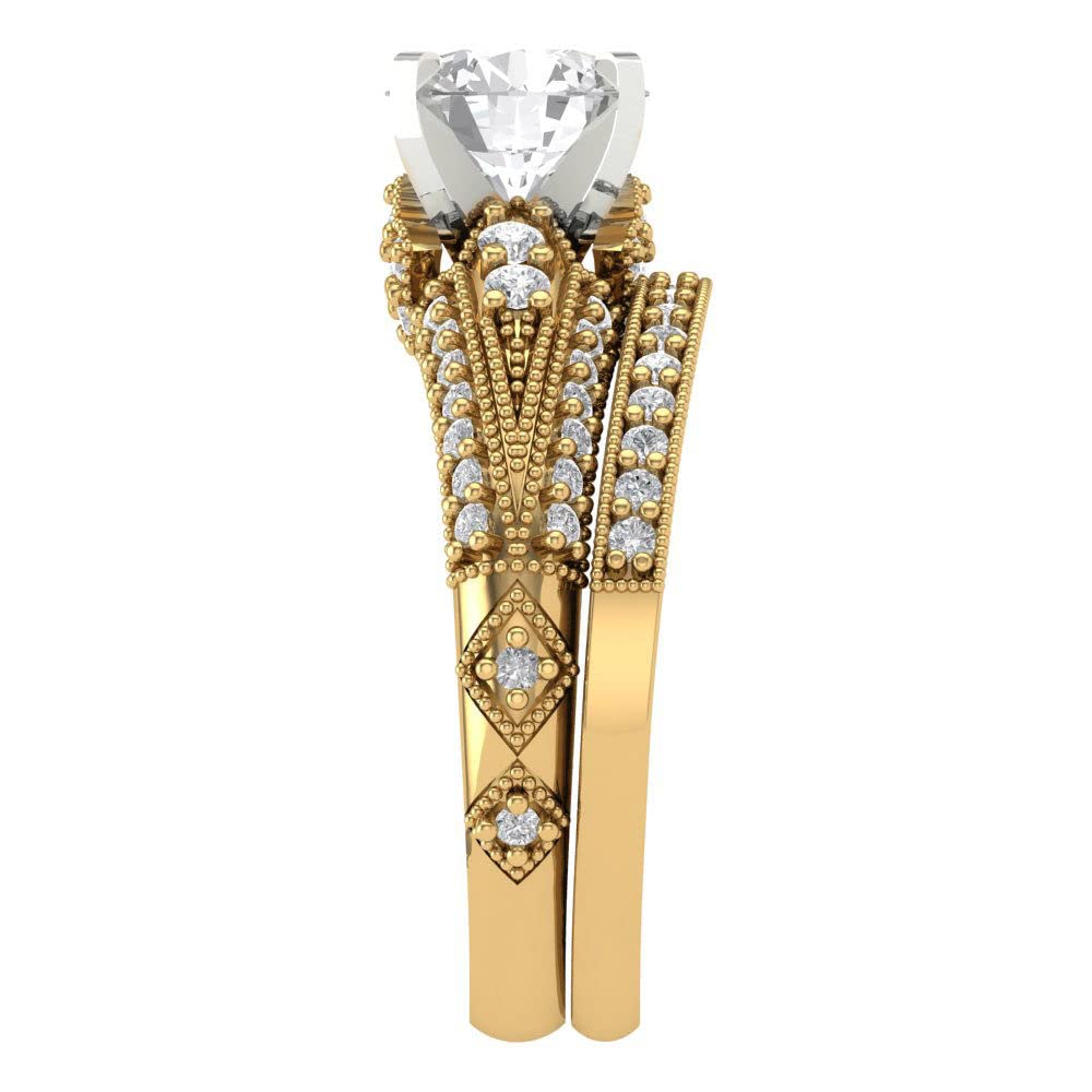 Clara Pucci 2.10ct Round Cut Solitaire Stunning Moissanite Engagement Promise Anniversary Bridal Ring Band set 14k Multi Gold 9
